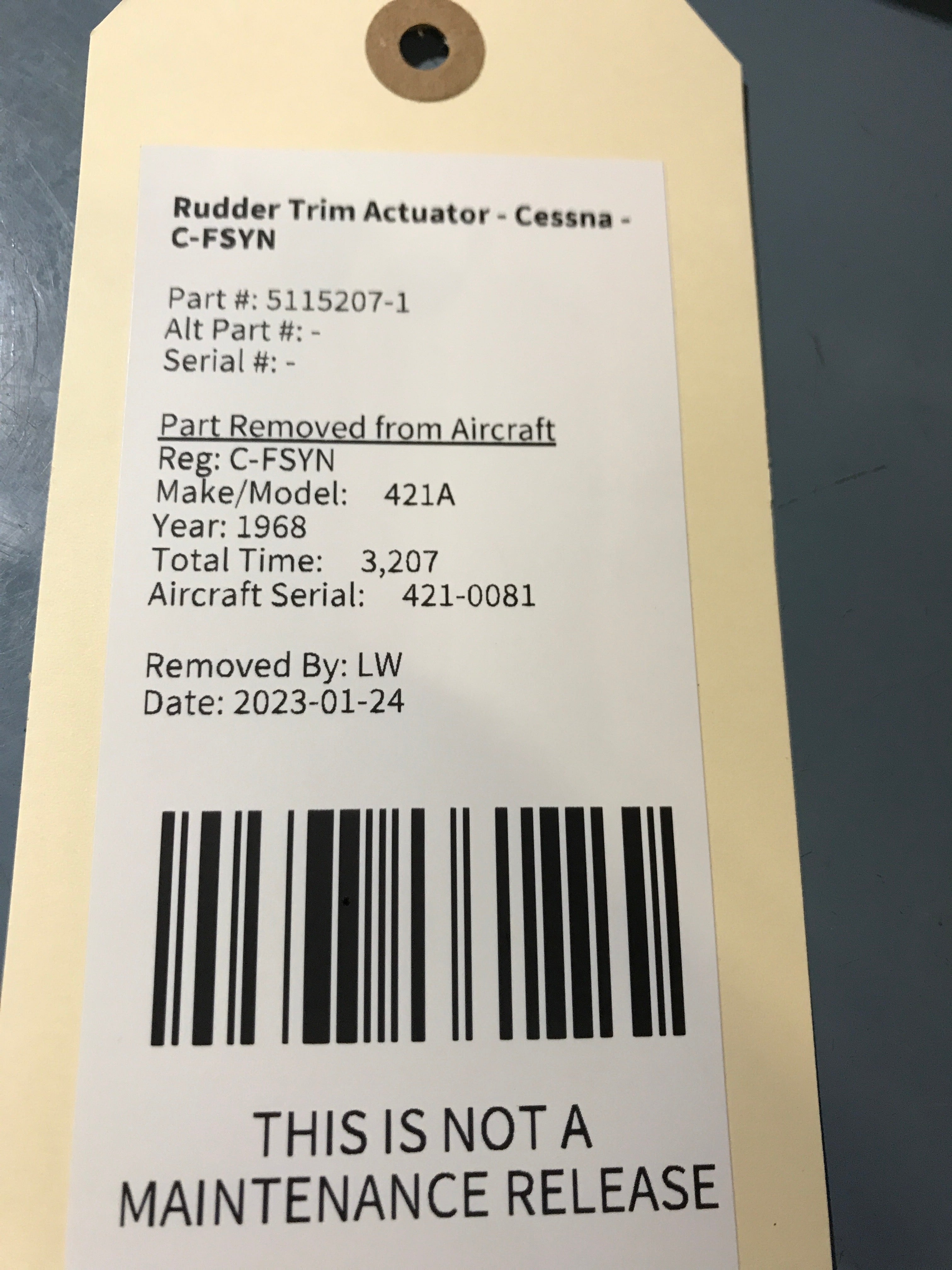 Rudder Trim Actuator - Cessna - C-FSYN – Global Aircraft Industries